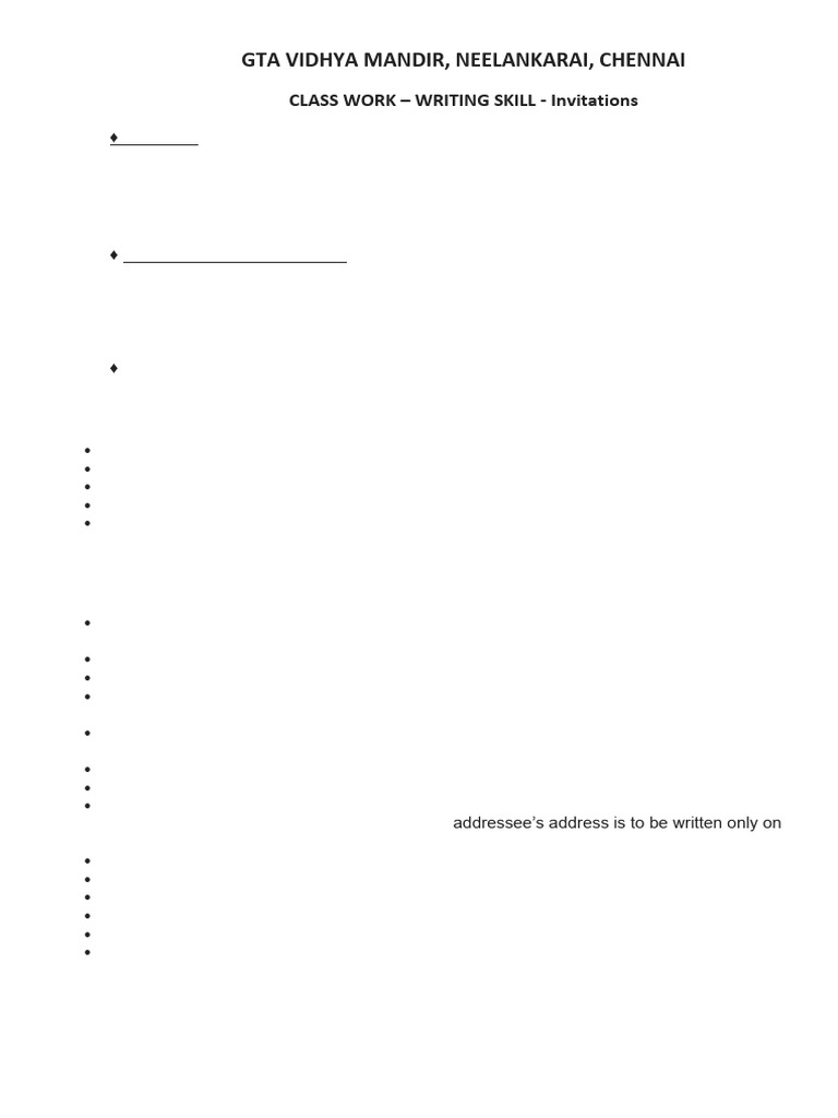 Class 12 - English - Writing Skill - Invitations and Replies - Format ...