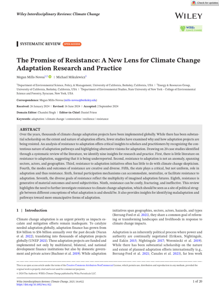 WIREs Climate Change - 2024 - Mills Novoa - The Promise of Resistance A ...