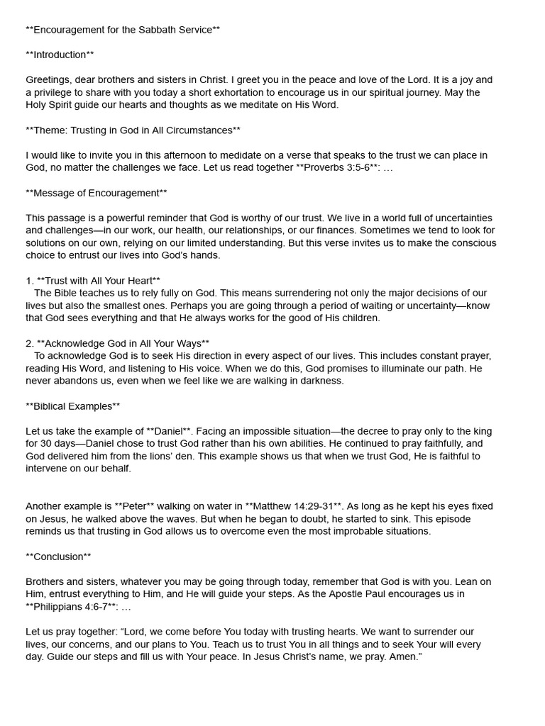 Trusting God: Encouragement for Sabbath | PDF | Religious Belief And ...