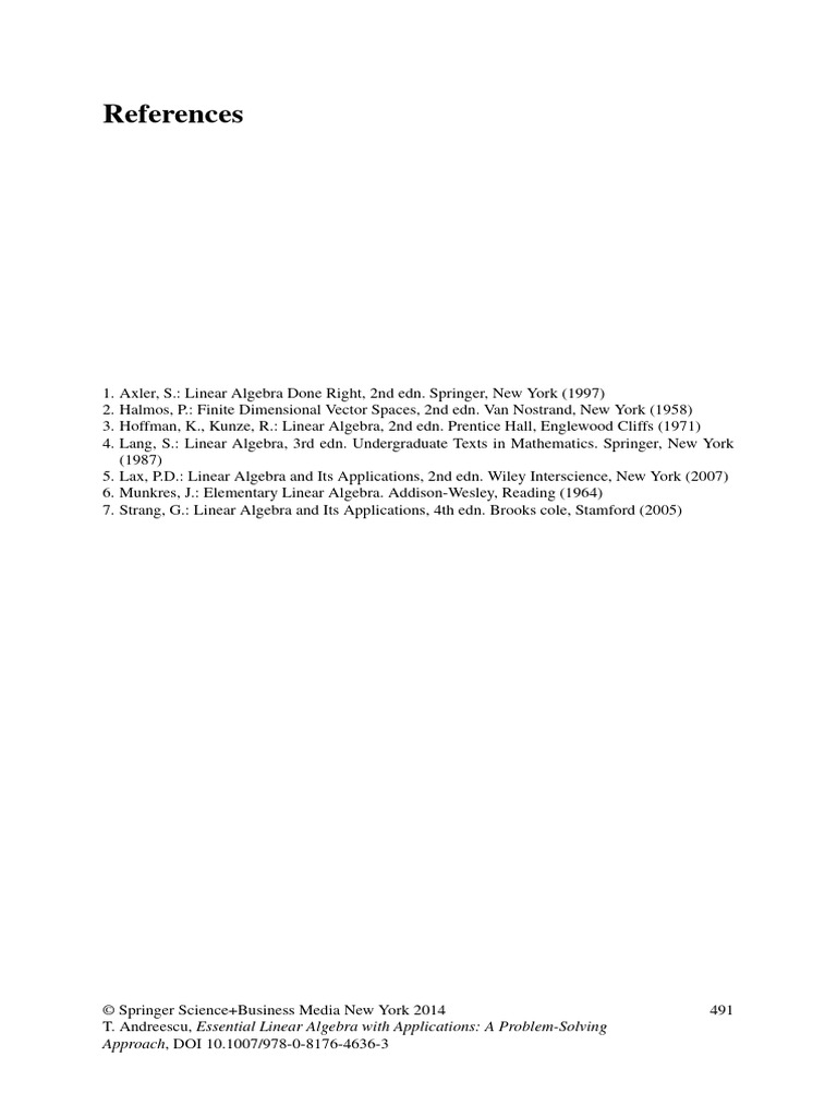 References: Essential Linear Algebra With Applications: A Problem-Solving Approach | PDF