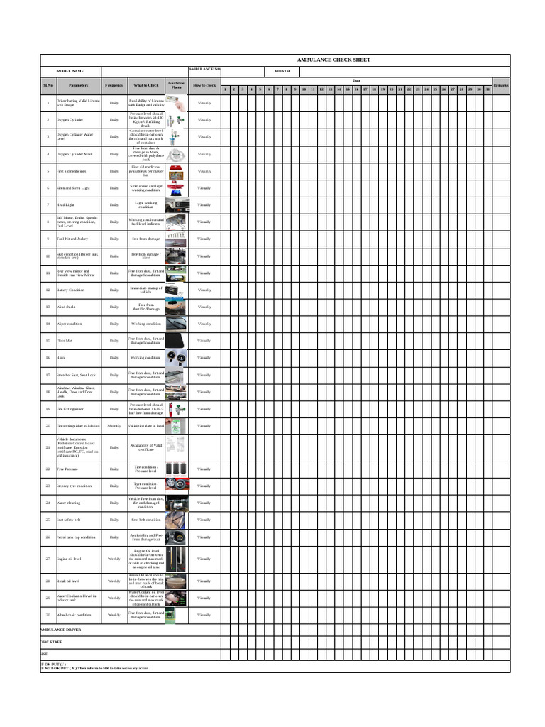 Ambulance Checklists | PDF | Tire | Vehicle Technology