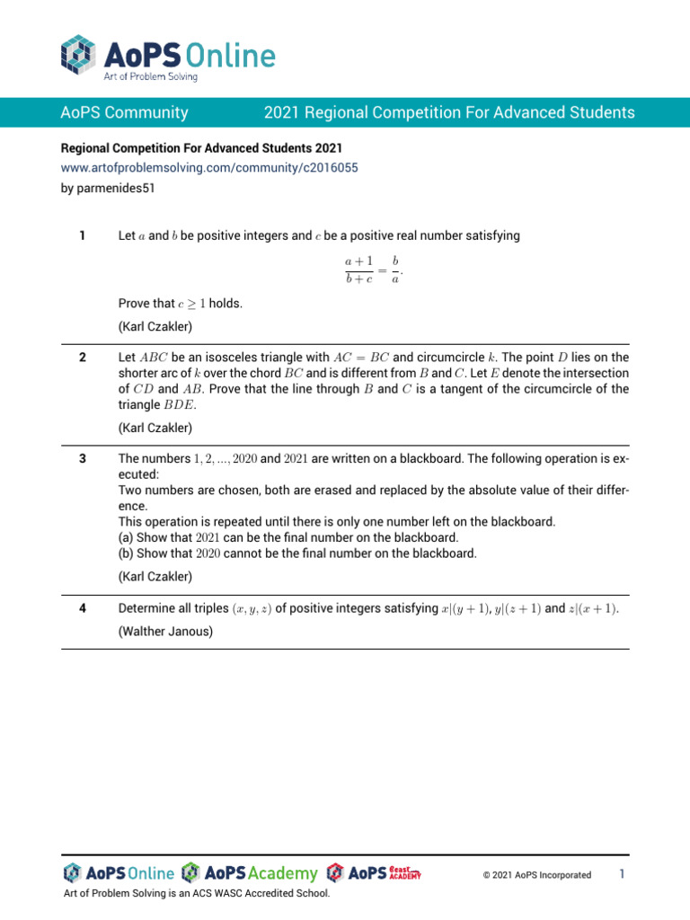 Advanced Math Competition Problems | PDF