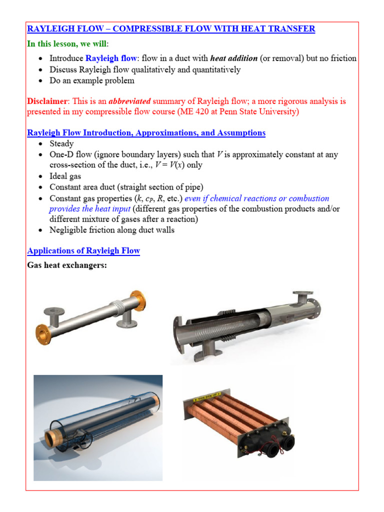 Rayleigh Flow in Compressible Ducts | PDF | Fluid Dynamics | Gases