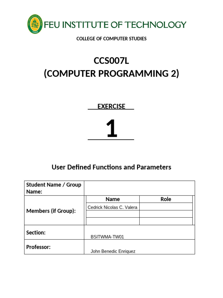 CCS0007 - Laboratory Exercise 1 | PDF | Area | Computer Program