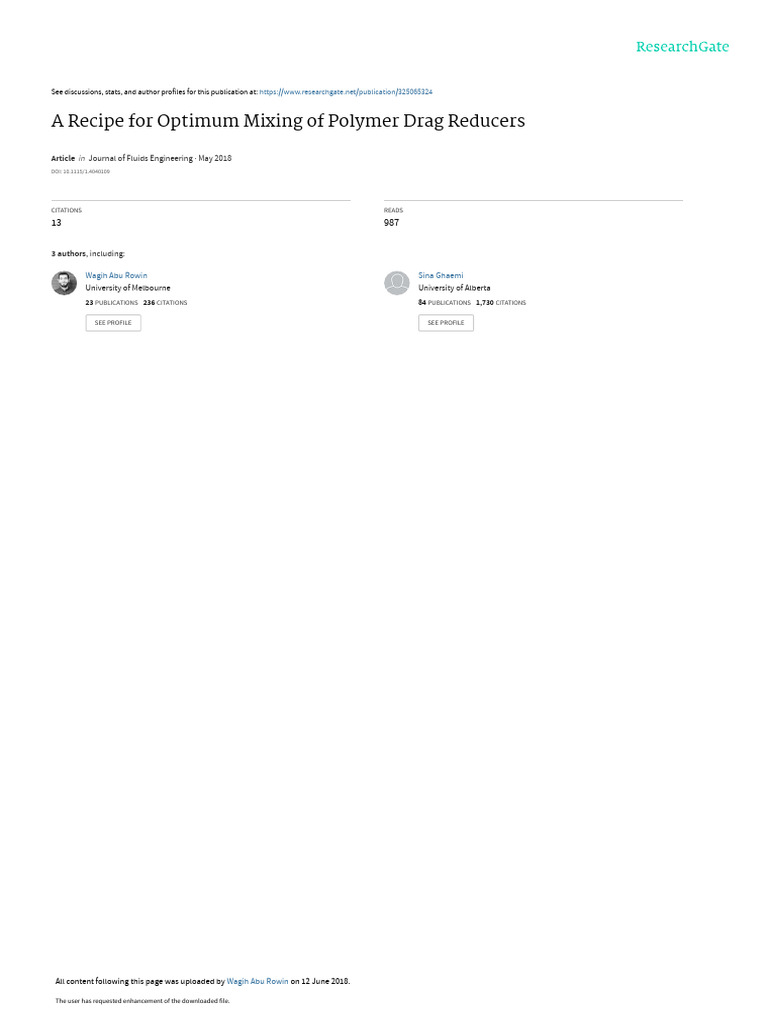 ARecipefor Optimum Mixingof Polymer Drag Reducers | PDF | Viscosity ...