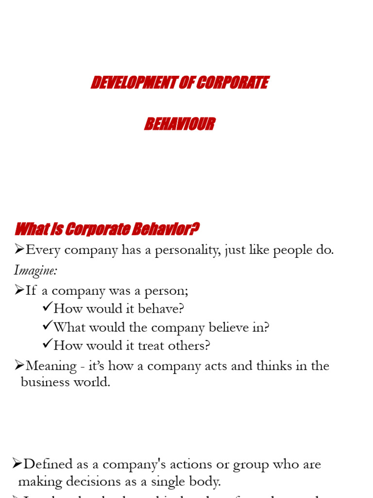 LESSON 5 DEVELOPMENT OF CORPORATE BEHAVIOUR | PDF | Business Ethics ...