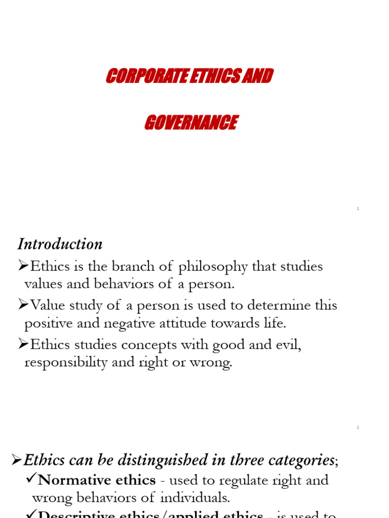 Corporate Ethics and Governance Overview | PDF | Business Ethics ...