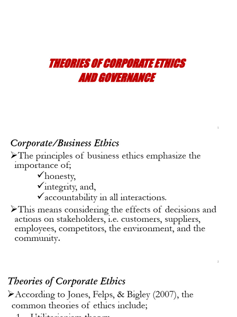 LESSON 2 THEORIES OF CORPORATE ETHICS AND GOVERNANCE | PDF | Business ...