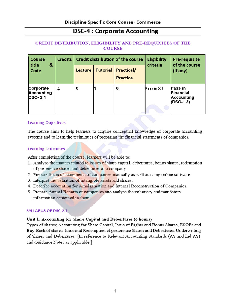Corporate Accounting Syllabus B.Com 2nd Year | PDF | Valuation (Finance ...