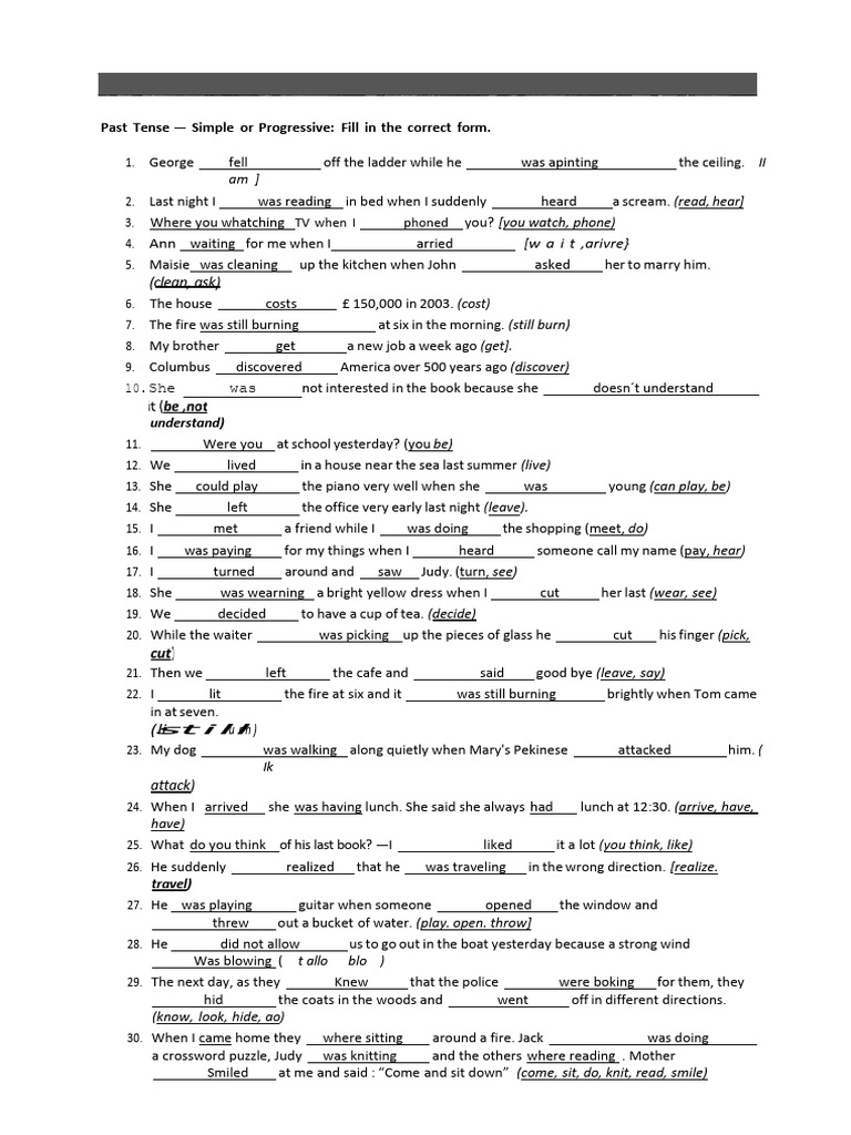 Past Tense - Simple or Progressive Fill in The Correct Form | PDF