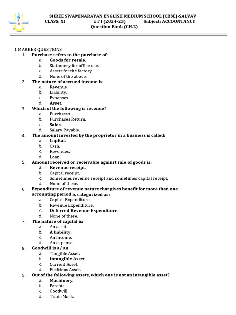 Class XI Accountancy Question Bank | PDF | Expense | Debits And Credits