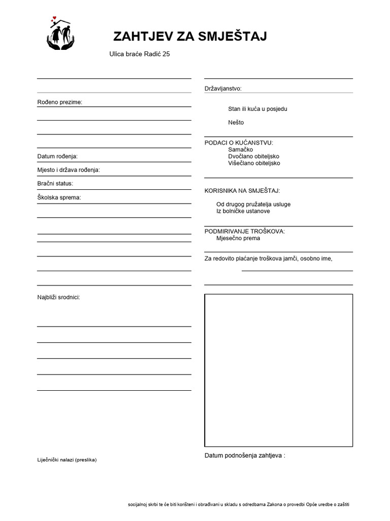 DBI Zahtjev Za Smjestaj | PDF