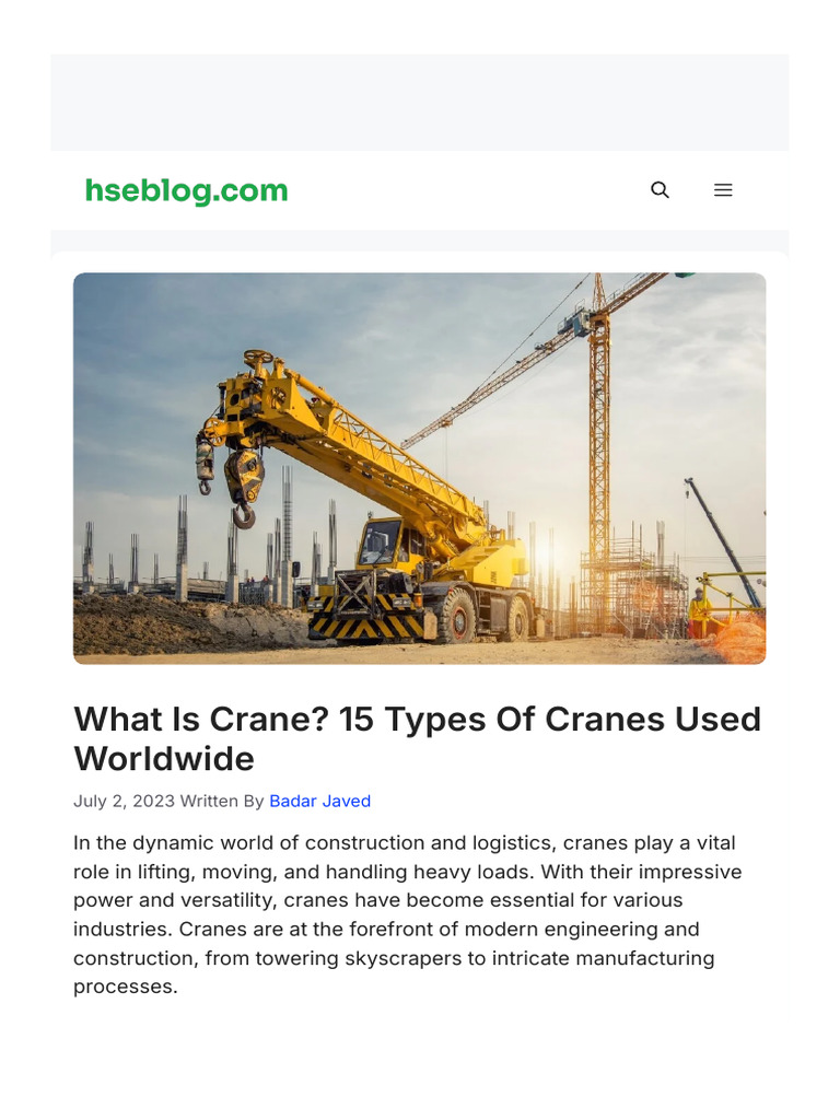 15 Types of Cranes Explained | PDF | Crane (Machine) | Truck