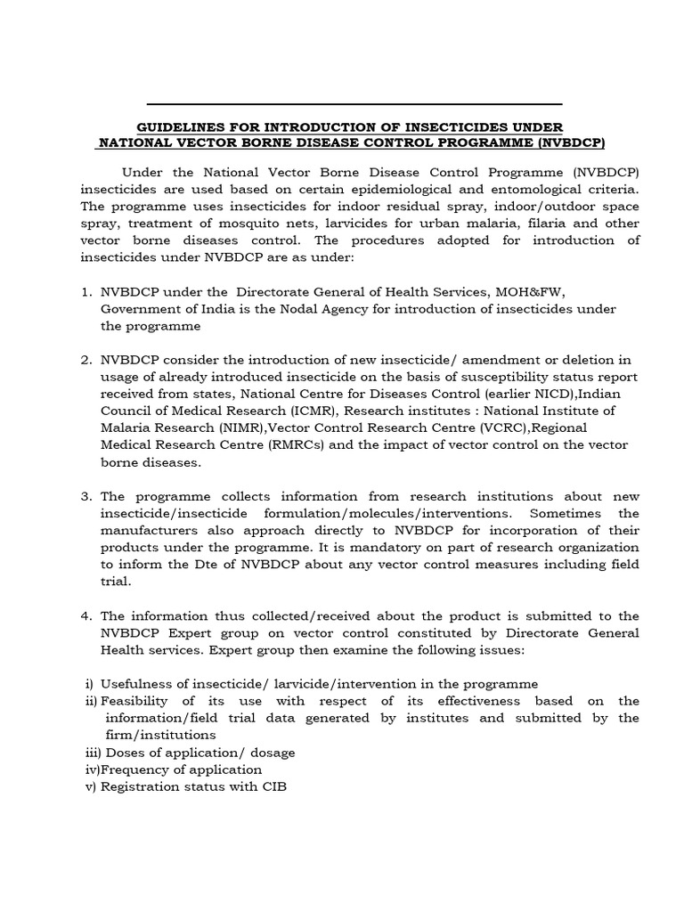 NVBDCP Insecticide Introduction Guidelines | PDF | Malaria | Insecticide