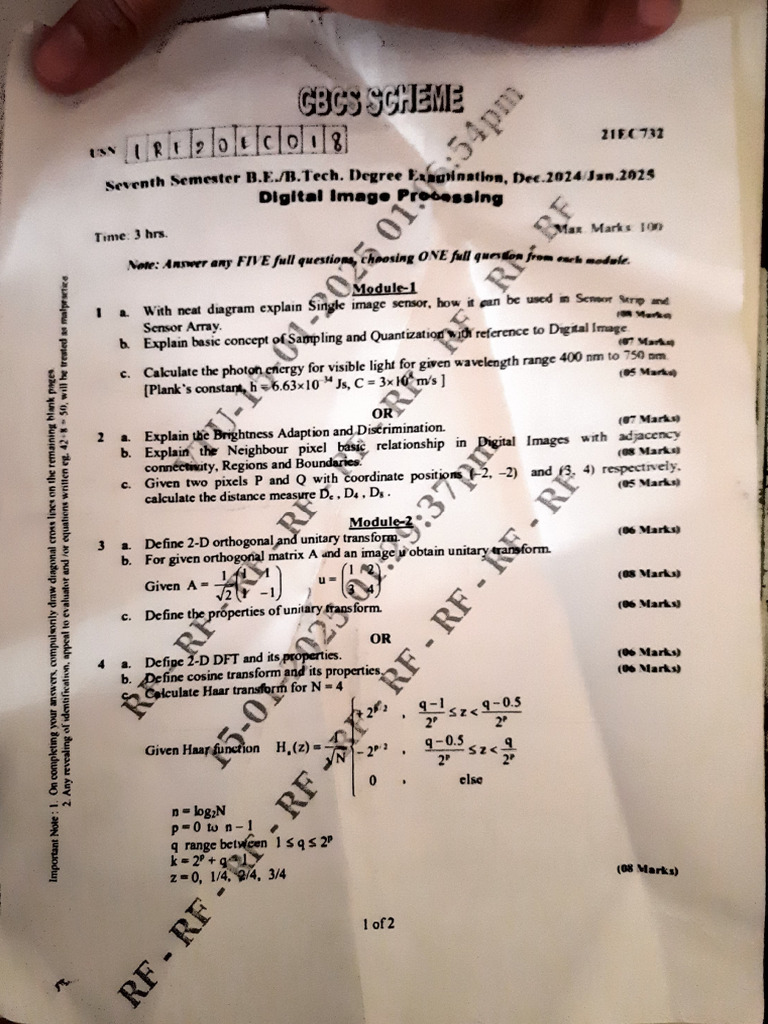 dip question paper 7th sem | PDF | Computer Vision | Digital Signal Processing