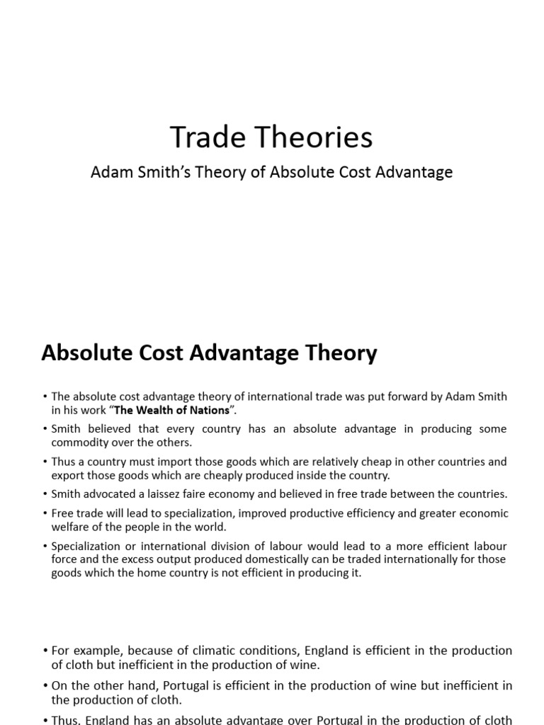 Adam Smith S Absolute Advantage Cost Theory | PDF | Free Trade | Commodity