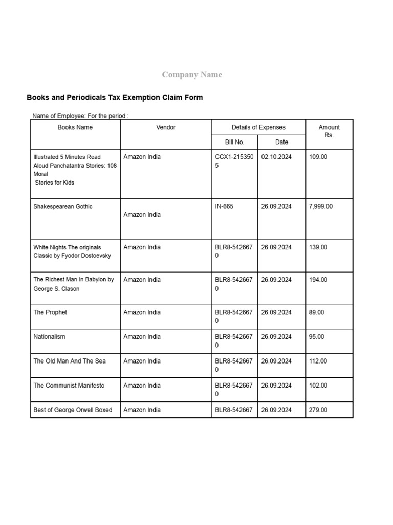 Books Tax Exemption Claim Form | PDF
