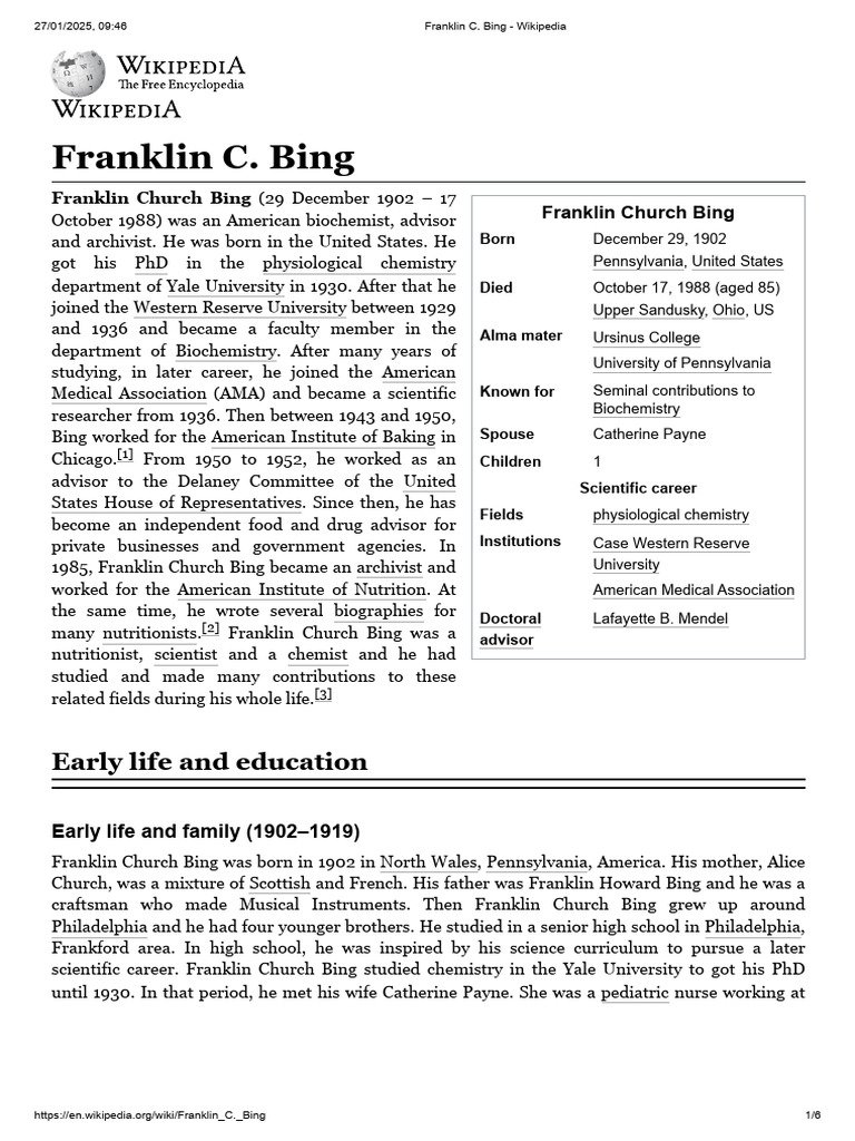 Franklin C. Bing - Wikipedia | PDF | Nutrition | Diet & Nutrition