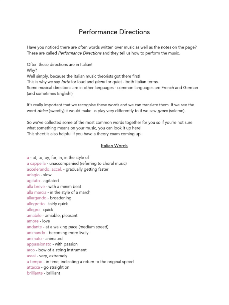 Performance Directions | PDF | Tempo | Performing Arts