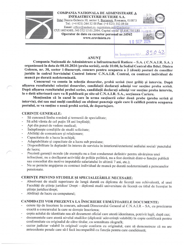 Anunt 2 CJ Serviciul Control Intern | PDF