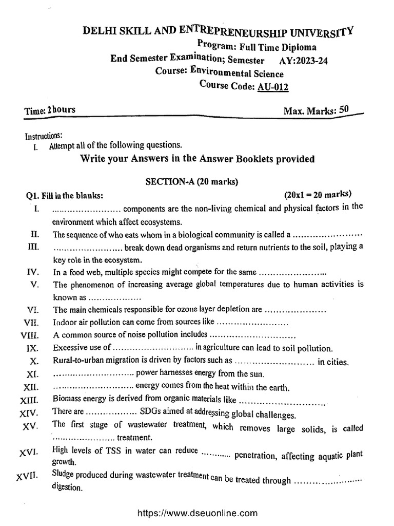 Diploma 1 Year Environmental Science Au 012 2024 | PDF