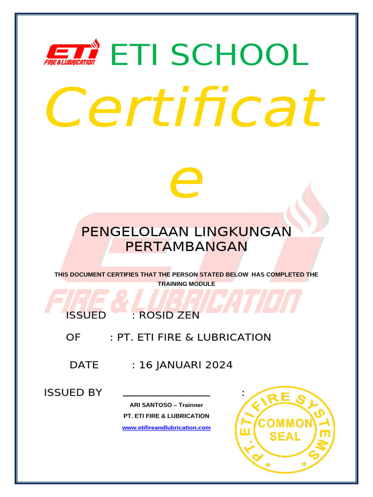 SERTIFIKAT (ROSID ZEN.) - Used | PDF