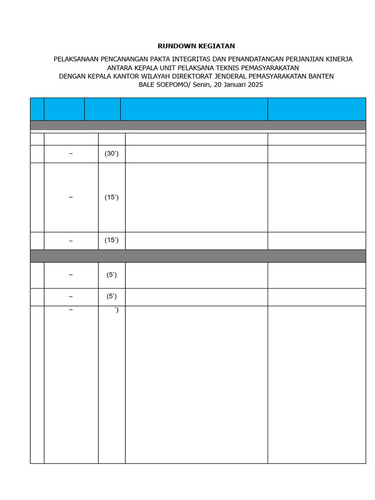 Rundown Penandangan Perjanjian Kinerja Kanwil-1 | PDF