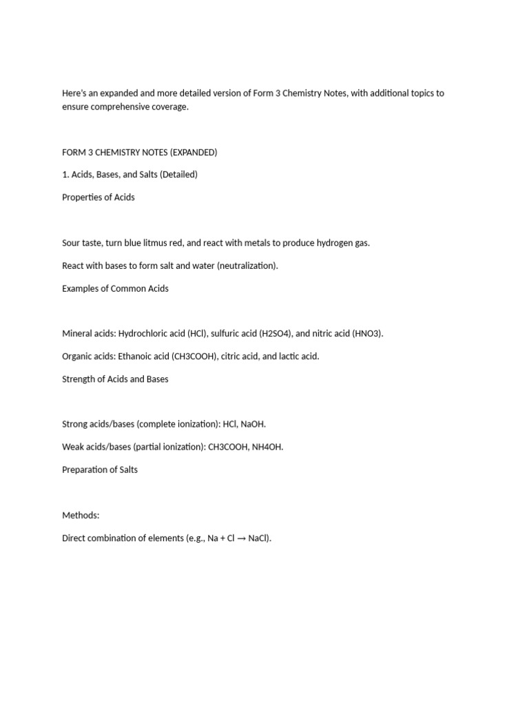 Expanded Form 3 Chemistry Notes | PDF