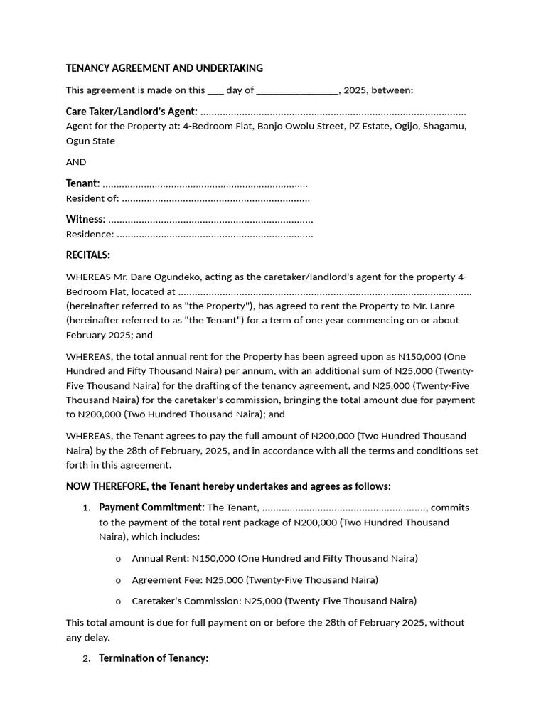 Tenancy Agreement and Undertaking | PDF | Leasehold Estate | Lease