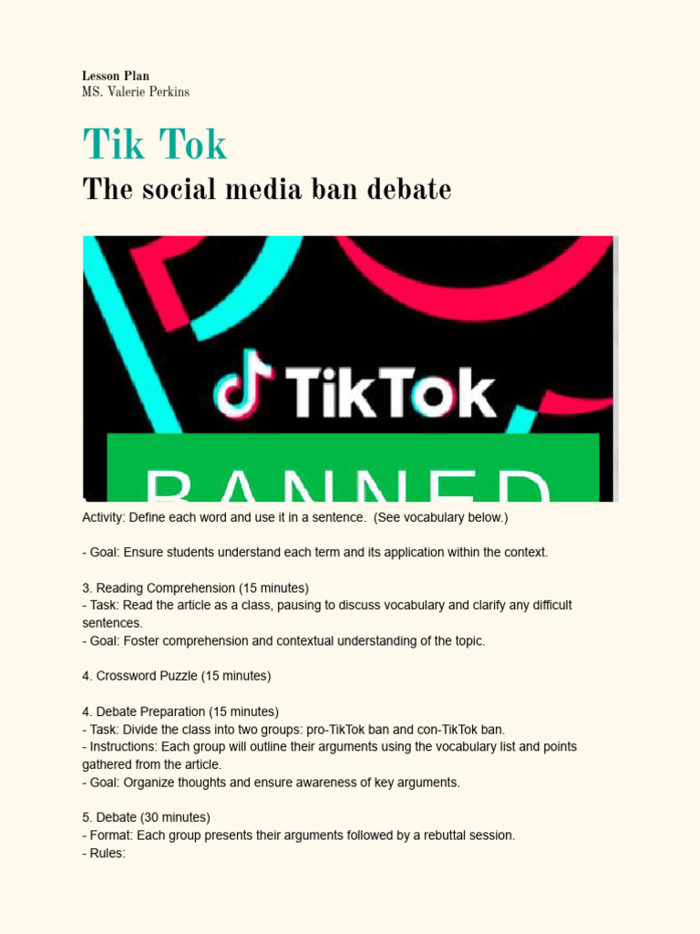 TikTok Ban Debate Lesson Plan | PDF | Vocabulary