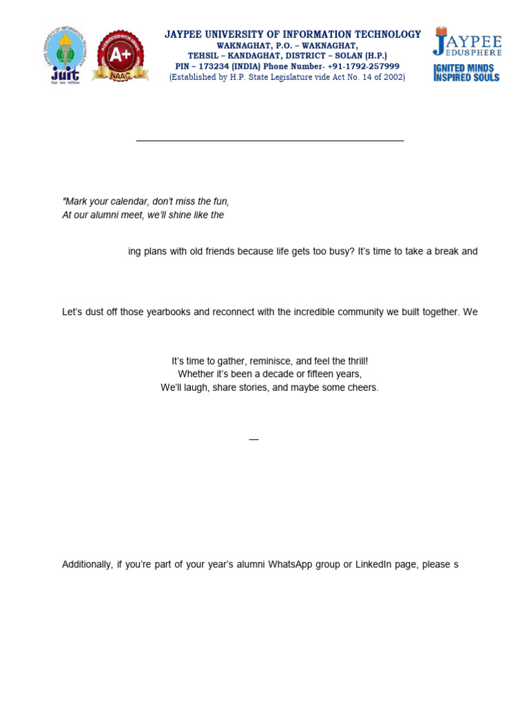 New Invitation Letter-Alumni Meet 2024 | PDF
