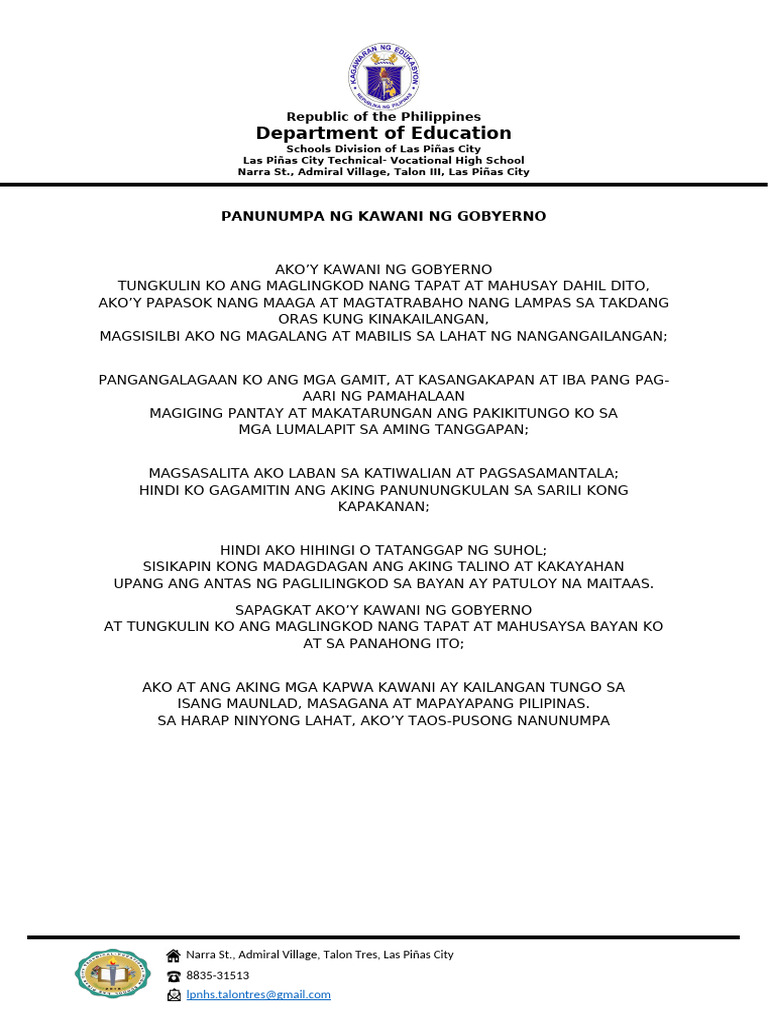Panunumpa NG Kawani | PDF
