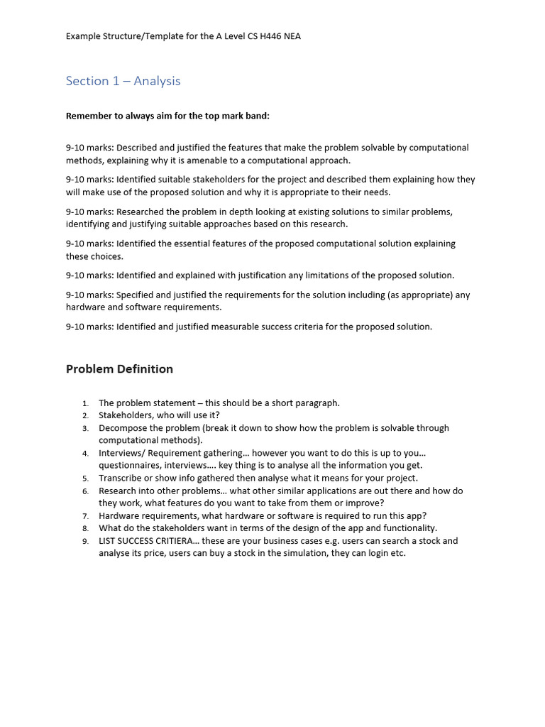 A Level CS H446 NEA Structure Guide | PDF | Usability | Software ...