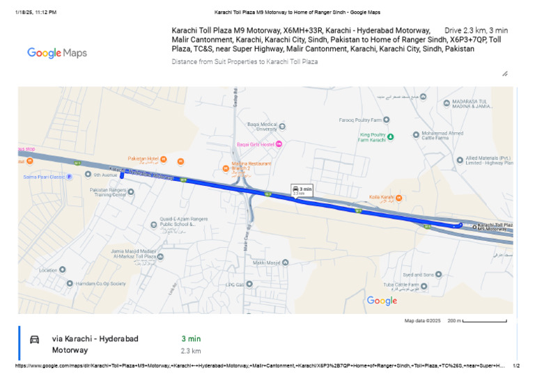 Karachi Toll Plaza M9 Motorway to Home of Ranger Sindh - Google Maps | PDF