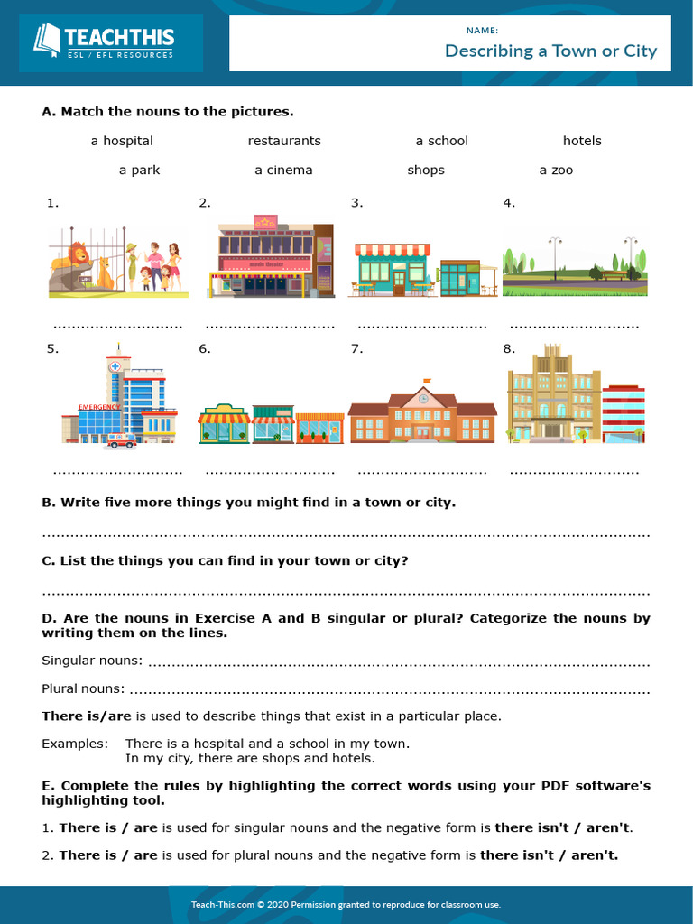 ESL/EFL Town and City Vocabulary Guide | PDF | Morphology | Syntax