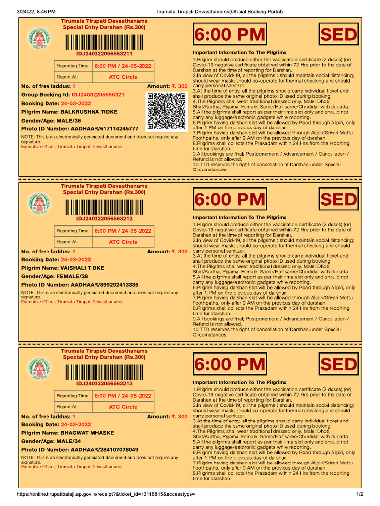 Balu Ticket Tirumala Tirupati Devasthanams(Official Booking Portal) | PDF