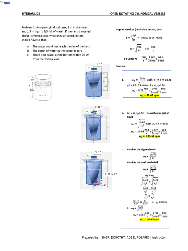 Rotating Open Vessels - Sample Problems | PDF | Rotation | Euclidean ...