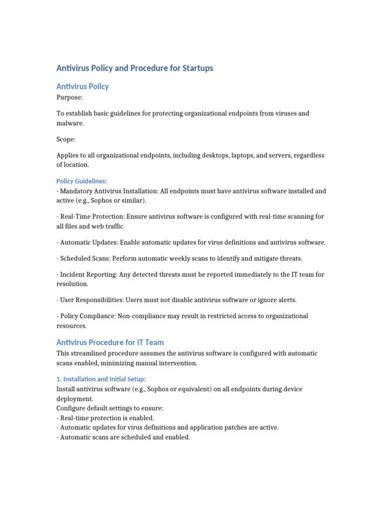 Antivirus Policy Procedure | PDF