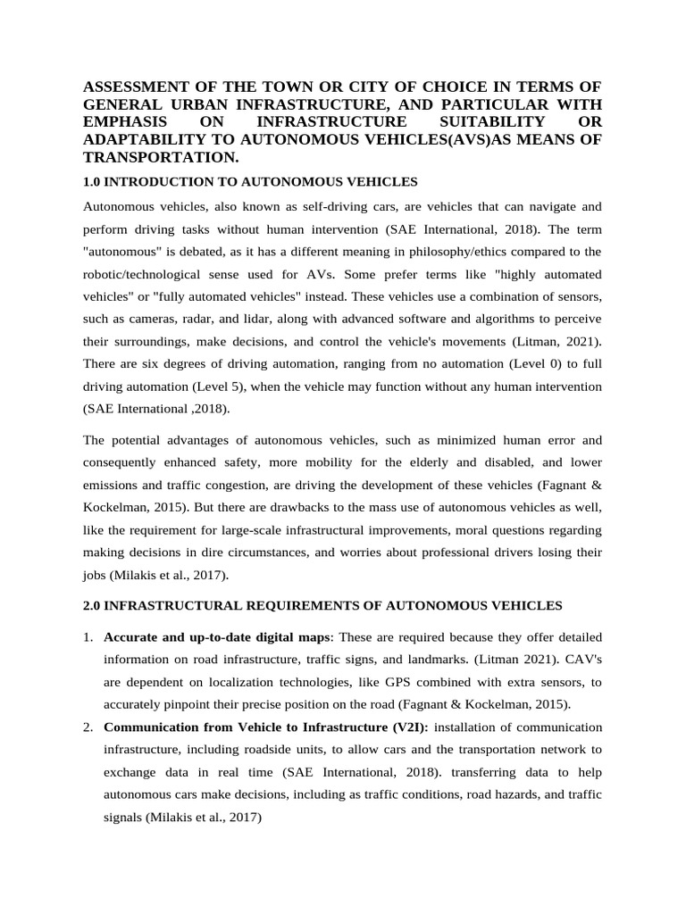 Assessment of The Town or City of Choice in Terms of General Urban ...