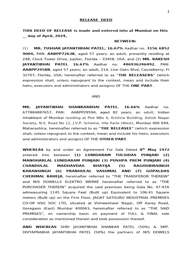 Release Deed for Property Transfer | PDF | Mortgage Law | Deed