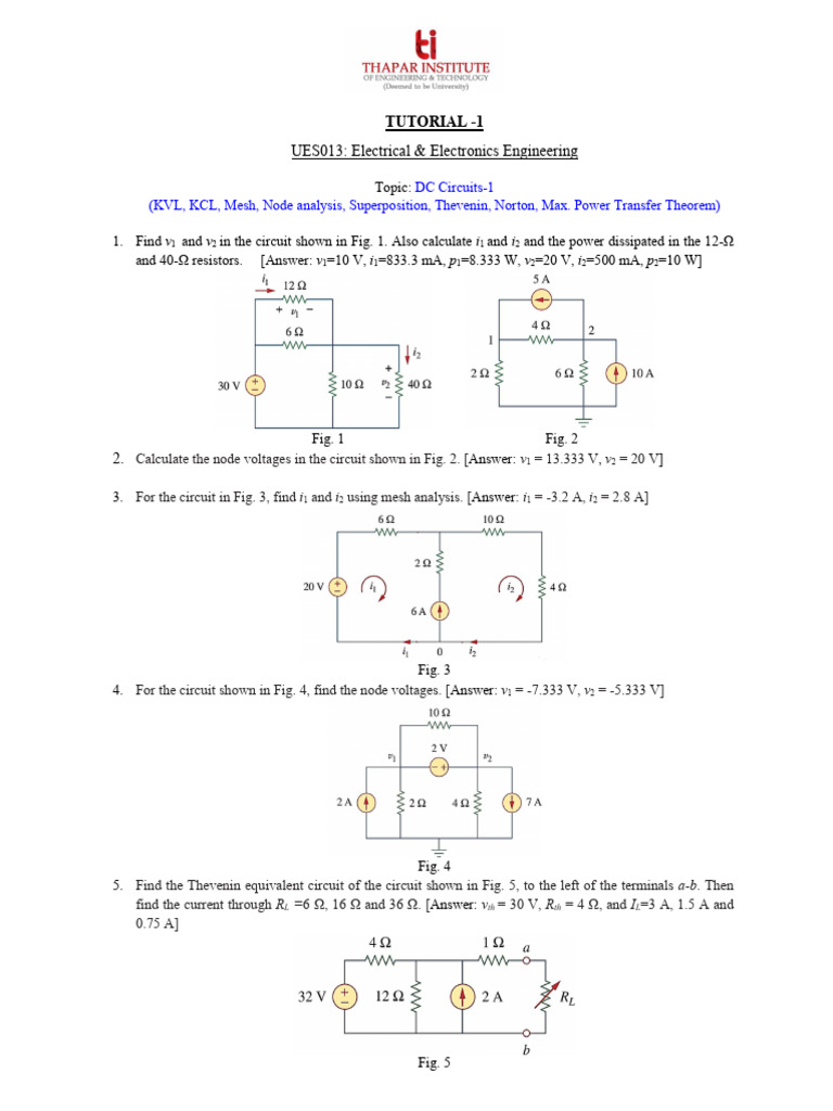 Tutorial - 1 (DC Circuits-1) | PDF