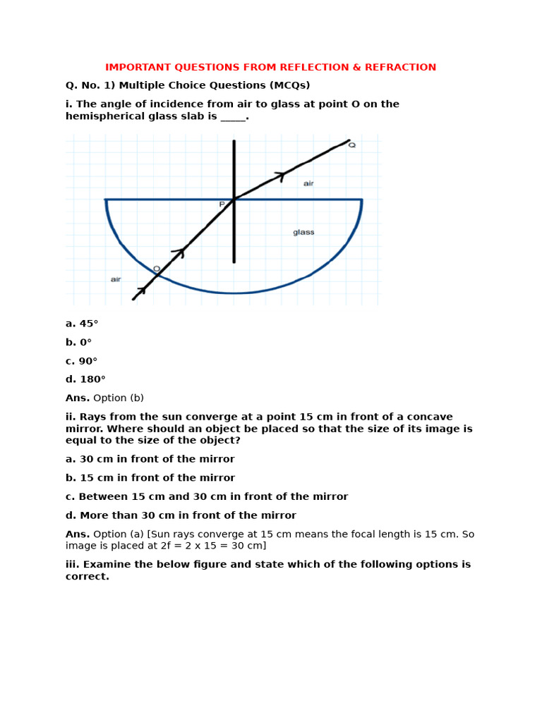Reflection & Refraction Imp Questions | PDF | Mirror | Electromagnetic Radiation