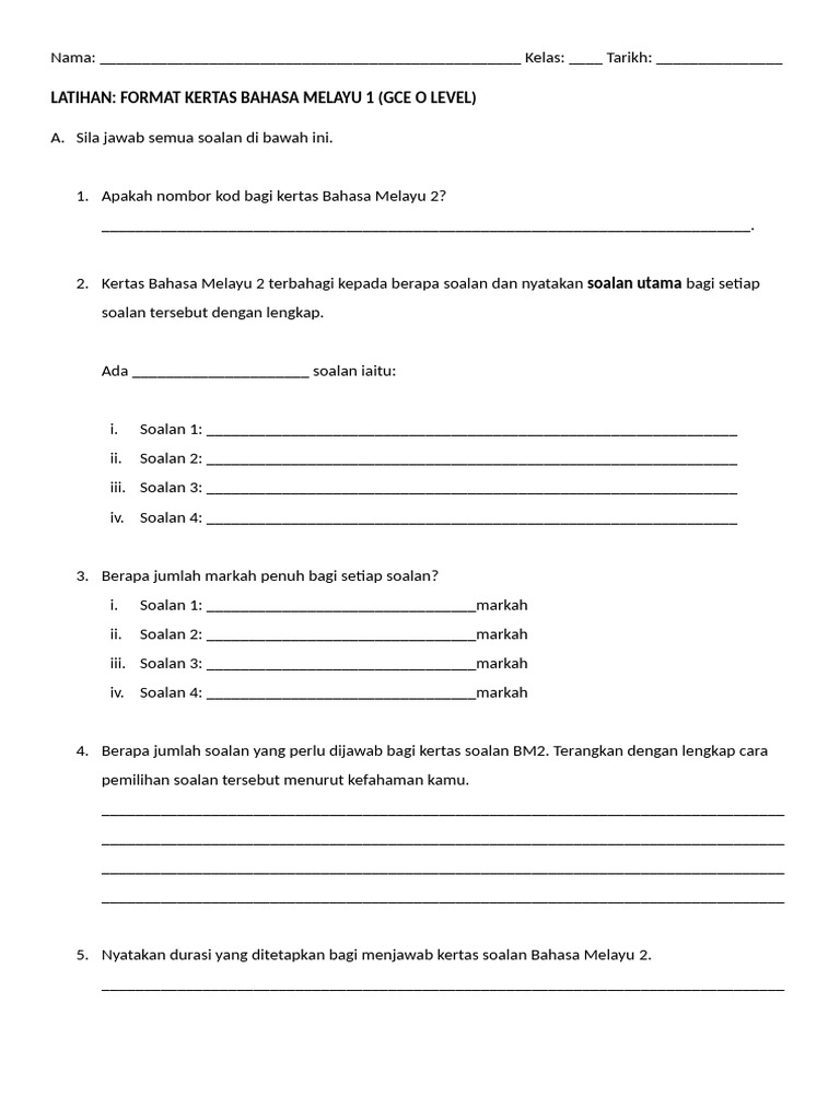LATIHAN FORMAT KERTAS BM2 | PDF