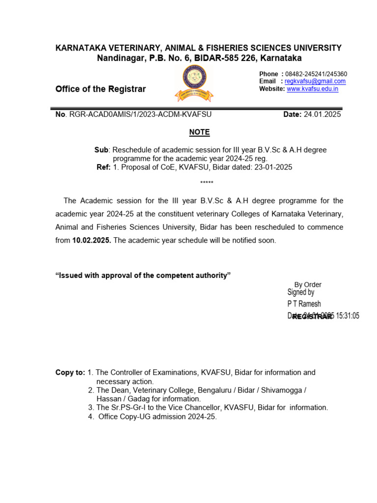 III BVSc&AH 2024-25 Reschedule | PDF