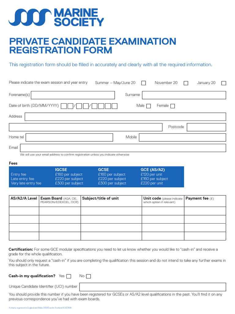 Private Candidate Exam Entry Form | PDF | Qualifications | Student ...