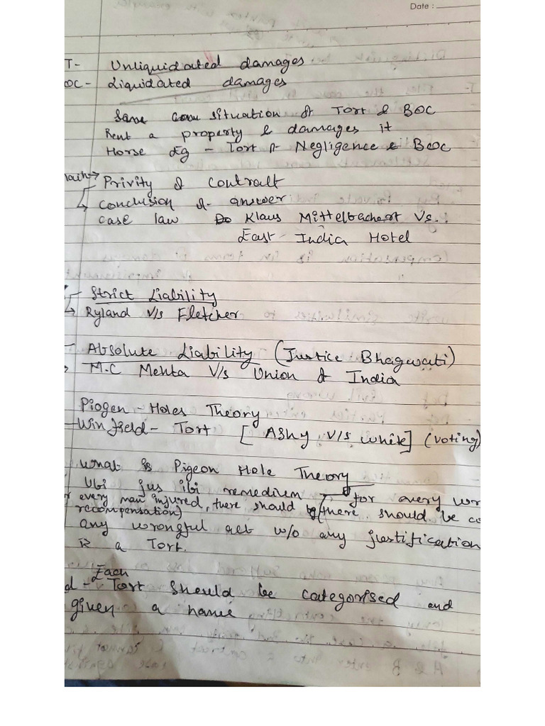 Law of Torts Handwritten Notes | PDF