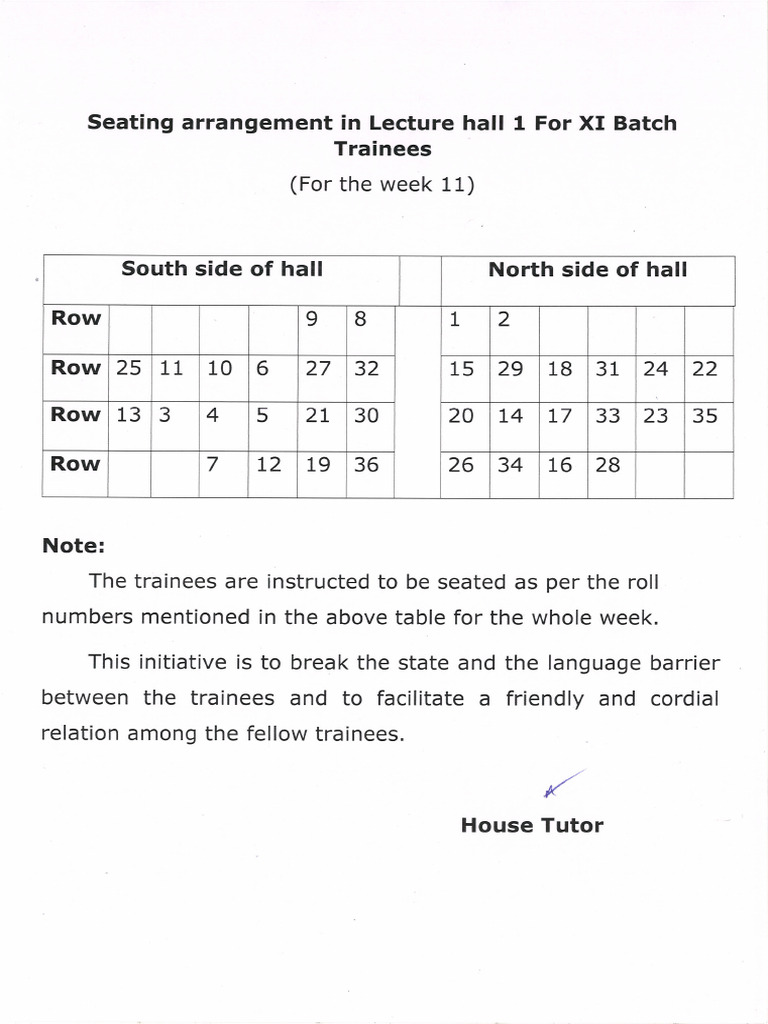 Seating Arrangement in Lecture Hall-Reg. | PDF