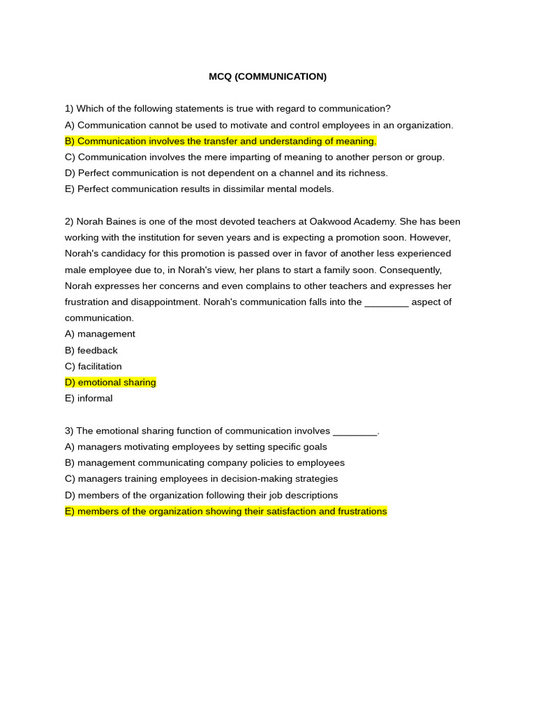 Mcq-Communication Question | PDF | Communication | Information
