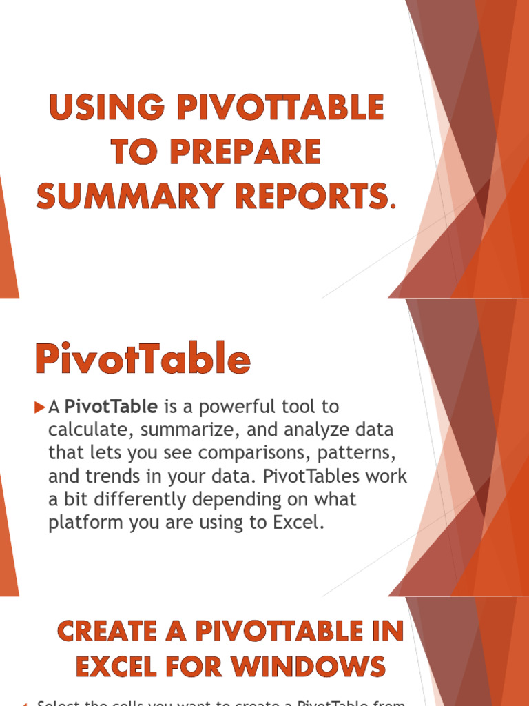 Using Pivottable To Prepare Summary Reports | PDF | Microsoft Excel | Data