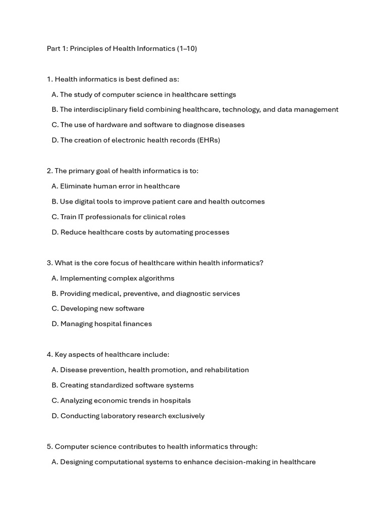 Health Informatics Exam Questions | PDF | Health Informatics ...